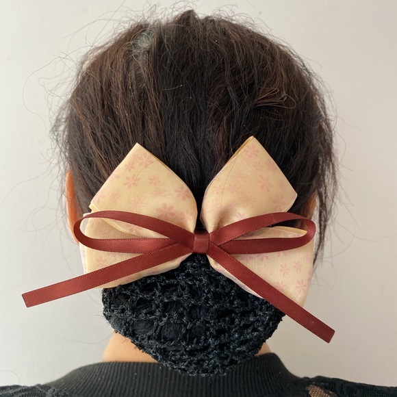 Accessories | Handmade Yellow Ribbon Bow Hair Net Bun Snood Clip | Poshmark